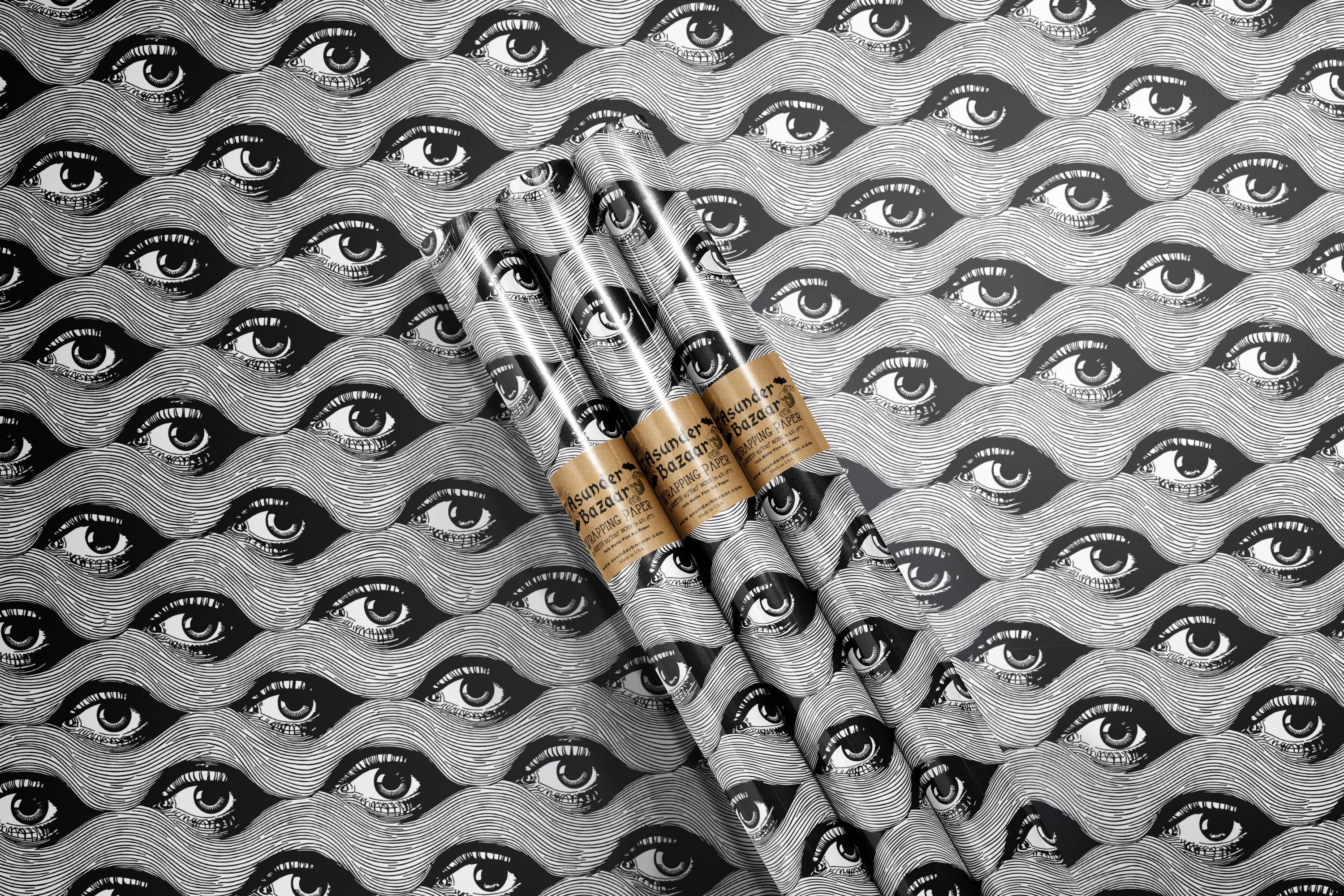 Eye Waves Pattern Wrapping Paper Set 3 Sheet Roll – MARAIS Home & Garden