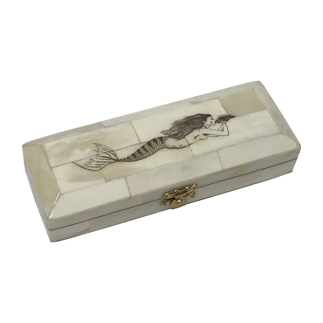 Mermaid Scrimshaw Postage Stamp Bone Box – MARAIS Home & Garden